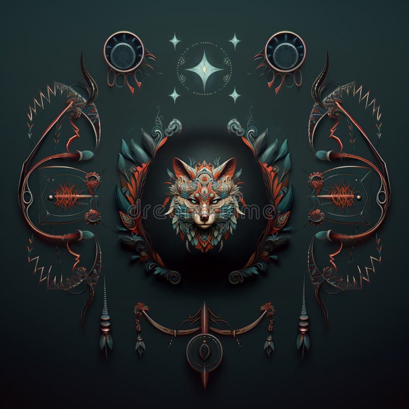 A Wolf Head Surrounded by Arrows, and a Circular Frame Stock ...