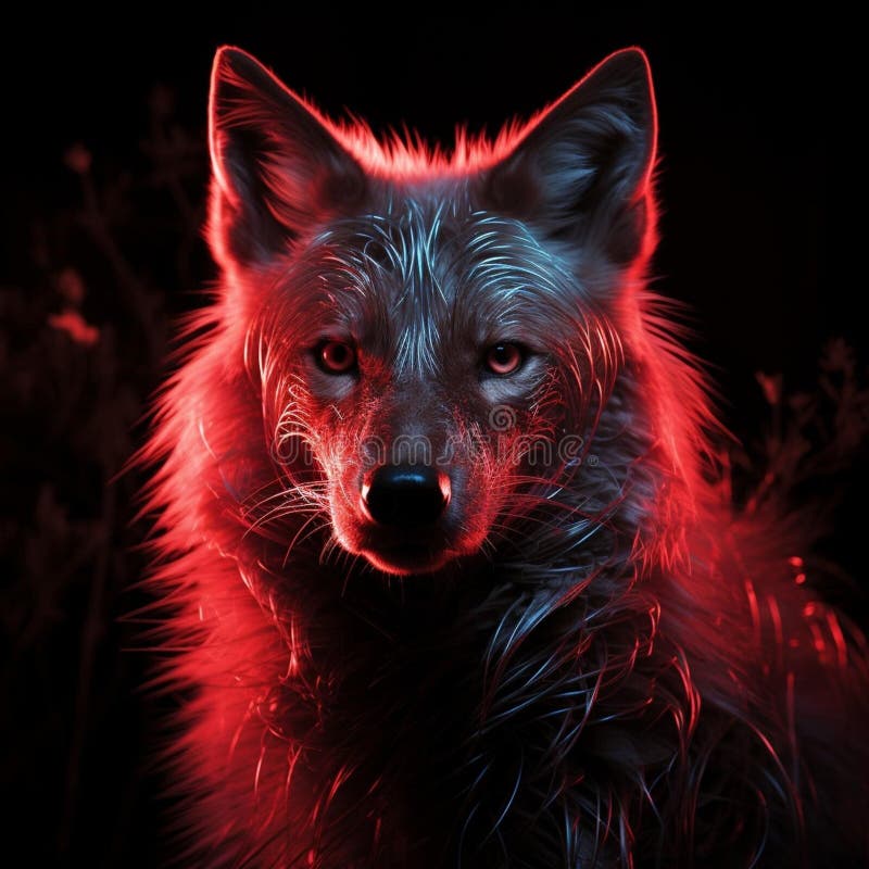 AI Generated Illustration of a Majestic Wolf Illuminated by Glowing Red ...