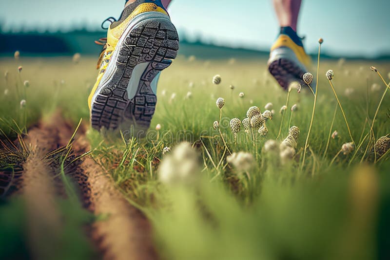 AI Generated Illustration of a Male Athlete Running on a Grass Stock ...