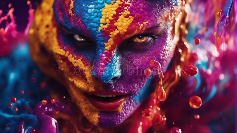 A Man Covered in Paint, His Face and Hands Under Paint Stock ...