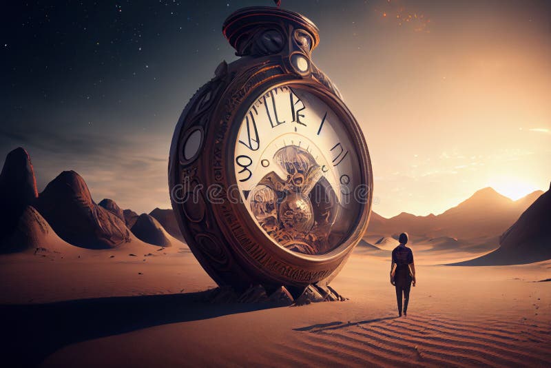 AI Generated Illustration of a Man beside a Big Clock in the Middle of ...