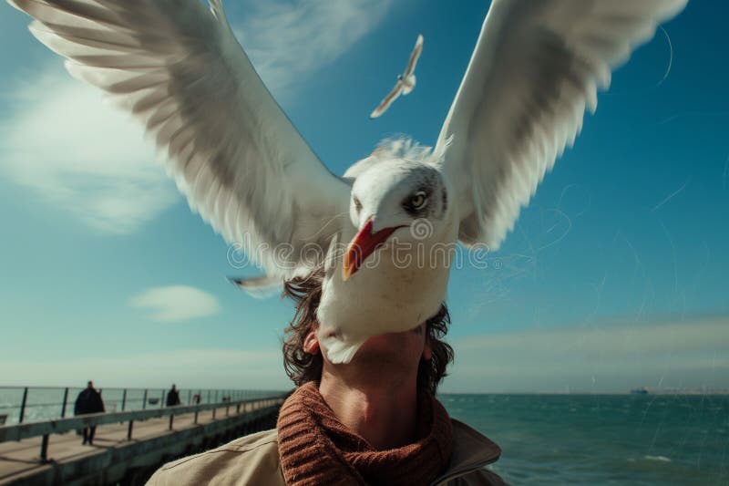 AI Generated Illustration of a Man with a Bird in Front of Face Stock ...