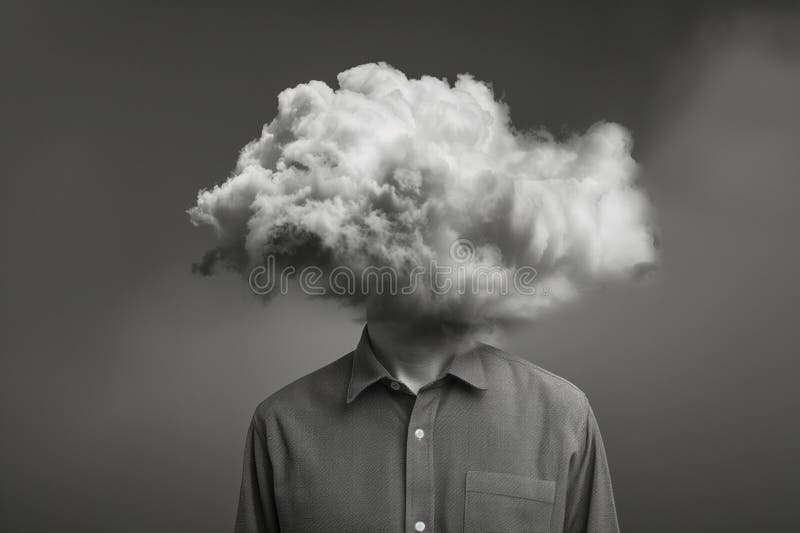 AI-generated Illustration of a Man with a Cloud Covering His Head and ...