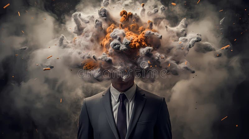 AI Generated Illustration of a Man with Fire and Exploding on His Head ...