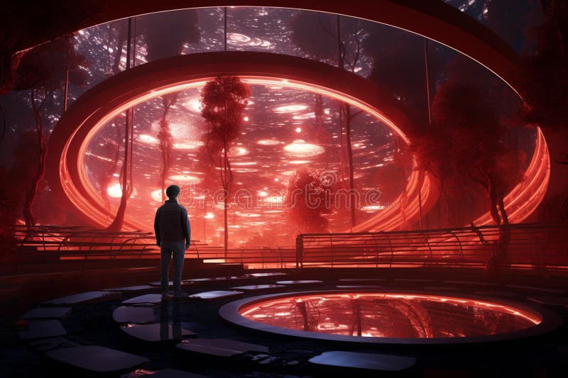 AI Generated Illustration of a Man in Front of a Large, Red Circular ...