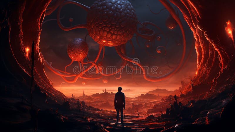 AI Generated Illustration of a Man in Front of a Portal with Red ...