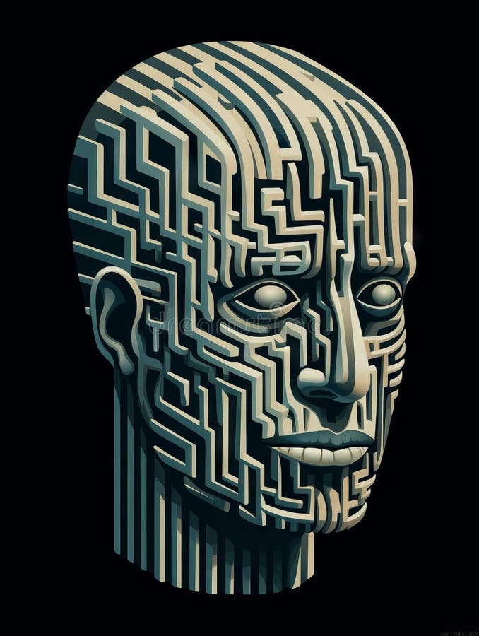 A Man with a Mazed Pattern on His Face in Front of Black Background ...