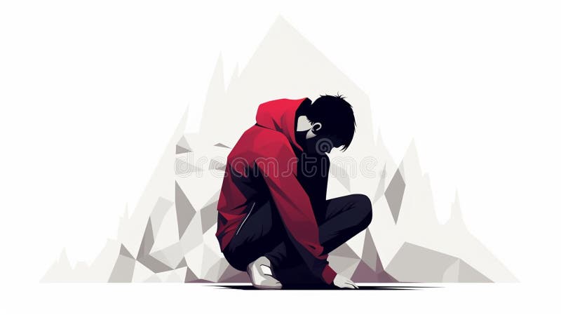 AI Generated Illustration of a Man Kneeling in a Snow-covered Mountain ...