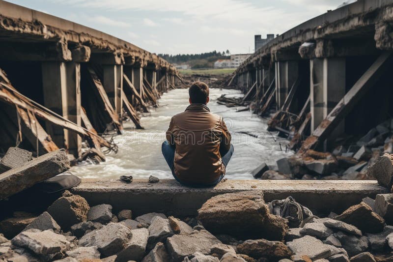 AI Generated Illustration of a Man Looking Out Over a Scene of a River ...