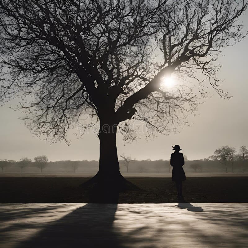 AI Generated Illustration of a Man Observing a Large Tree in a Park ...