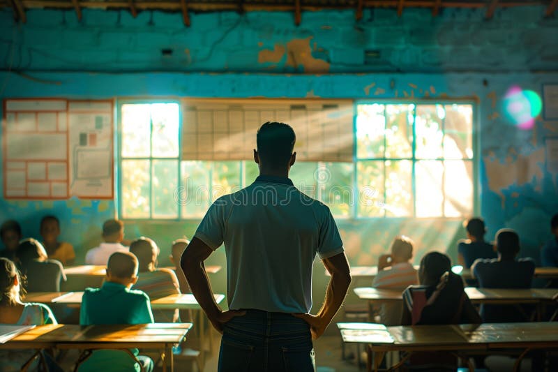 AI Generated Illustration of a Man Observing Students in the Classroom ...