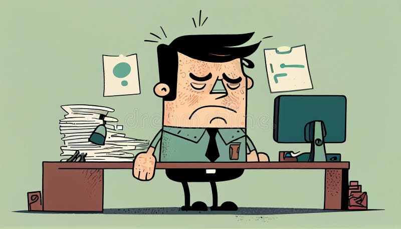 AI Generated Illustration of a Man Seated at a Computer Desk Surrounded ...