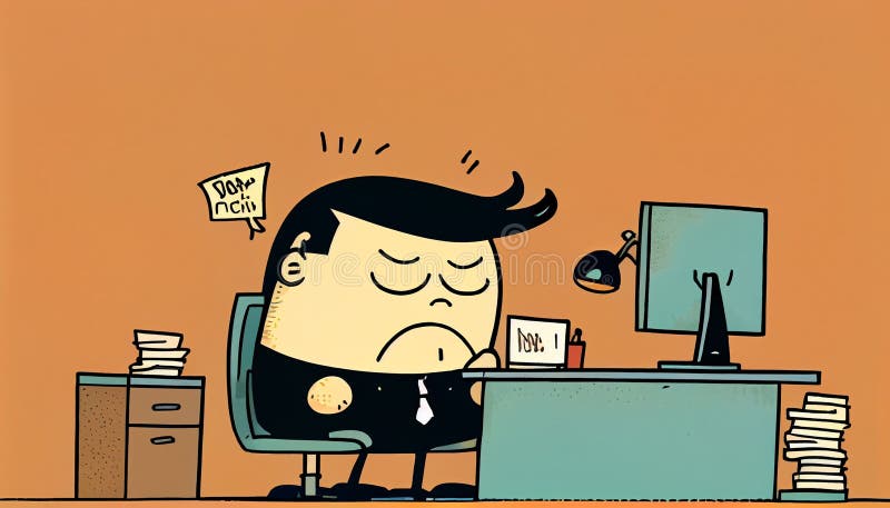 AI Generated Illustration of a Man Seated at a Computer Desk Surrounded ...