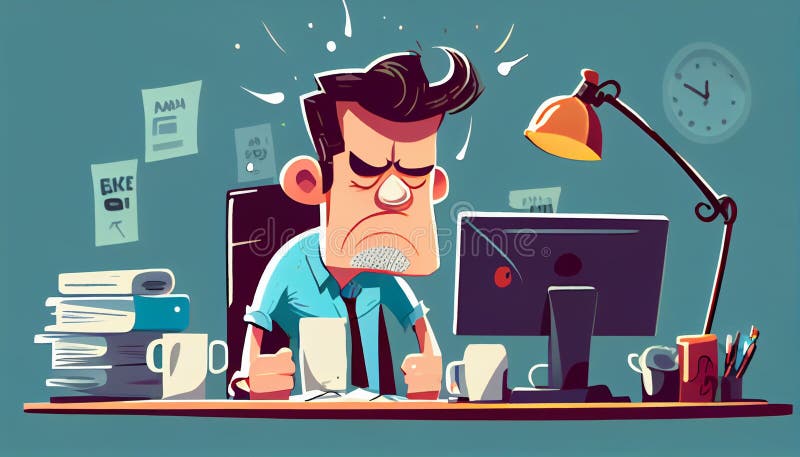 AI Generated Illustration of a Man Seated at a Computer Desk Surrounded ...