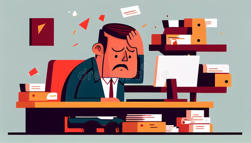 AI Generated Illustration of a Man Seated at a Computer Desk Surrounded ...