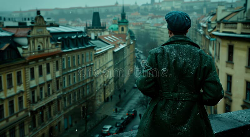 AI Generated Illustration of Man Sitting on Ledge Overlooking Cityscape ...