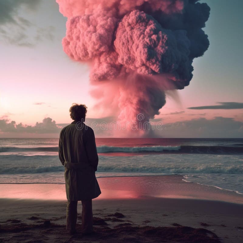 AI Generated Illustration of a Man Standing on Beach Against a Pink ...