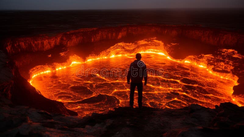 AI-generated Illustration of a Man Standing in Front of a Lava Pit ...
