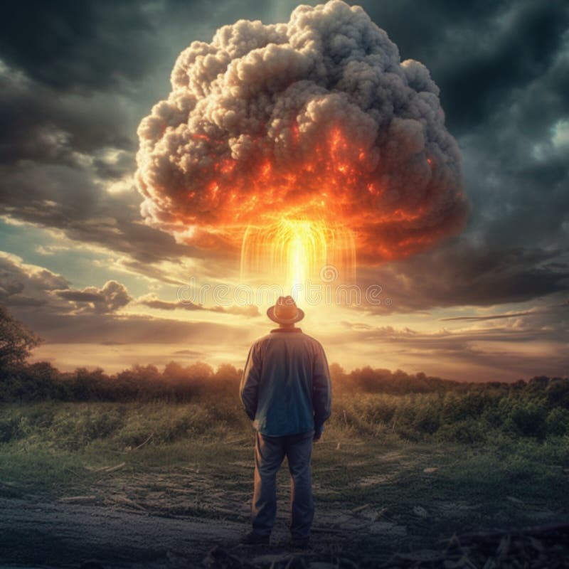 AI Generated Illustration of a Man Standing and Watching an Explosion ...