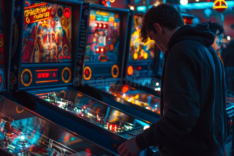 AI Generated Illustration of a Man between Two Machines Illuminated by ...