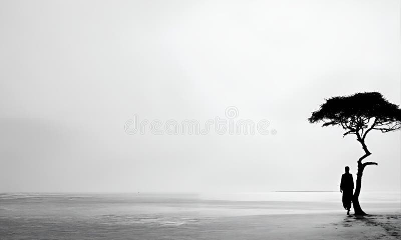 AI Generated Illustration of a Man Under Tree with Misty White ...