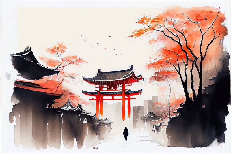 AI Generated Illustration of a Man Walking Near Hyper-realistic Torii ... AI Generated Illustration of a Man Walking Near Hyper-realistic Torii ...
