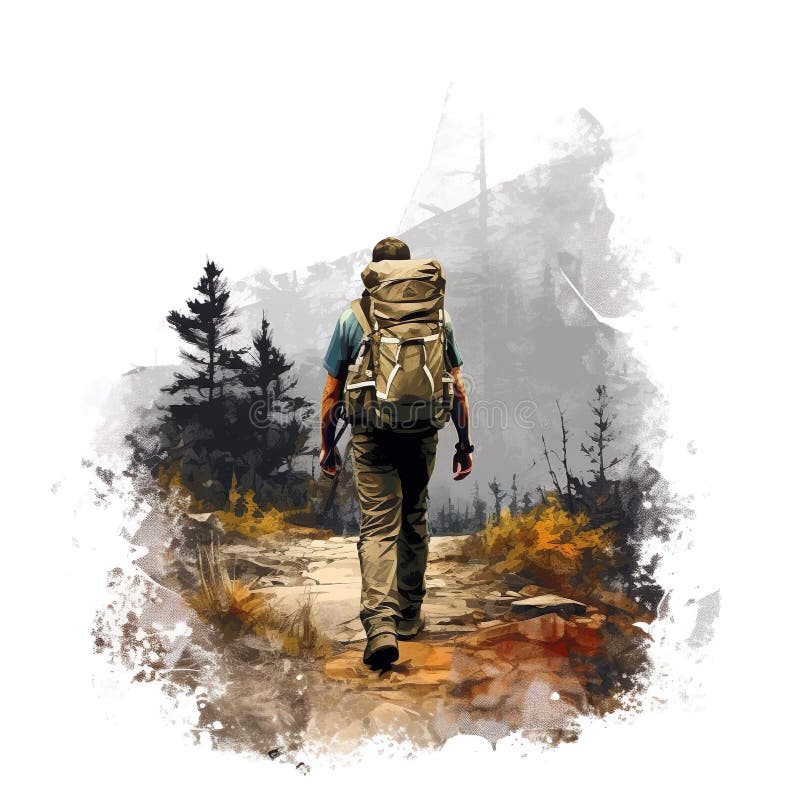 AI Generated Illustration of a Man Walking in a Remote Wilderness Area ...