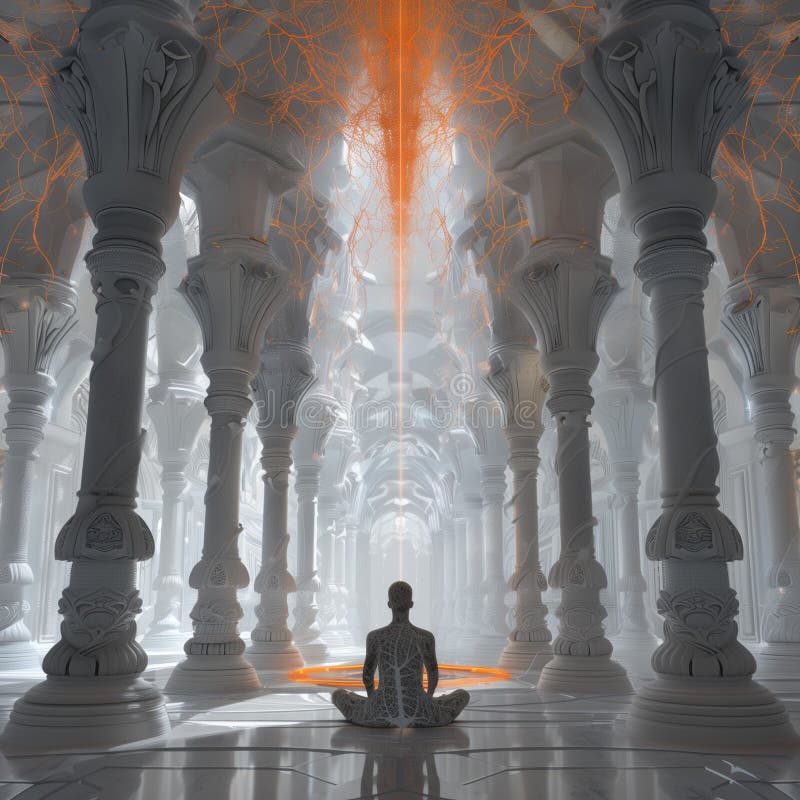 AI Generated Illustration of a Man in a White Room with Multiple ...