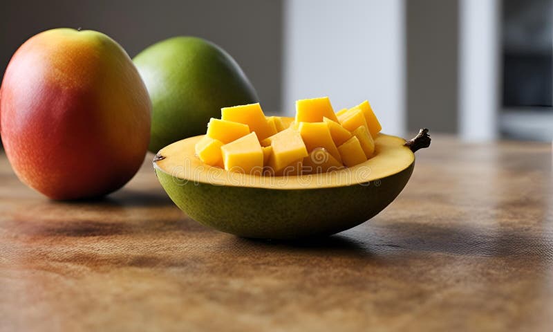 AI Generated Illustration of Mango Slices Inside the Peel Stock ...