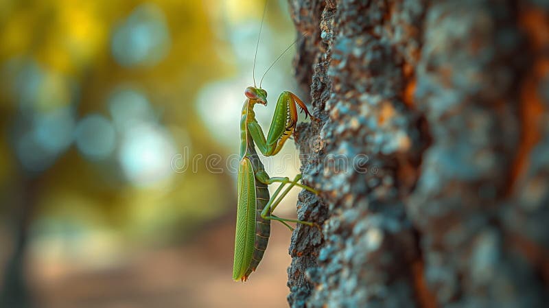A Mantisde Sitting on the Side of a Tree Stock Image - Image of ...
