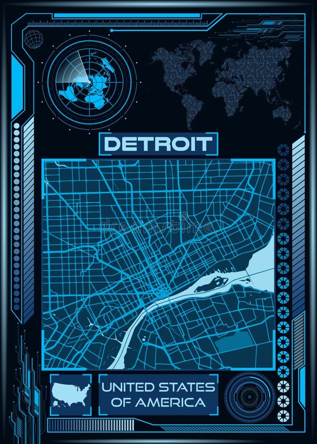 AI-generated Illustration of a Map of DETROIT with an Illustration of a ...