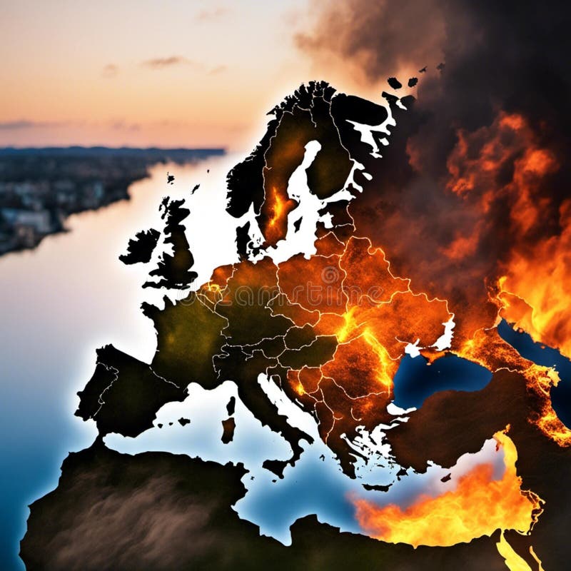 AI Generated Illustration of the Map of Europe Burning with Flames ...