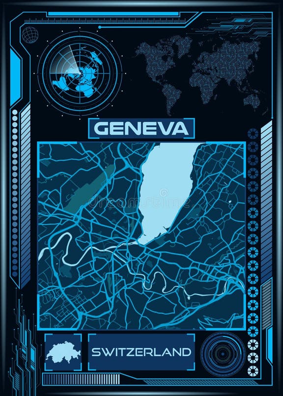 AI-generated Illustration of a Map of GENEVA with an Illustration of a Space Station in the ...