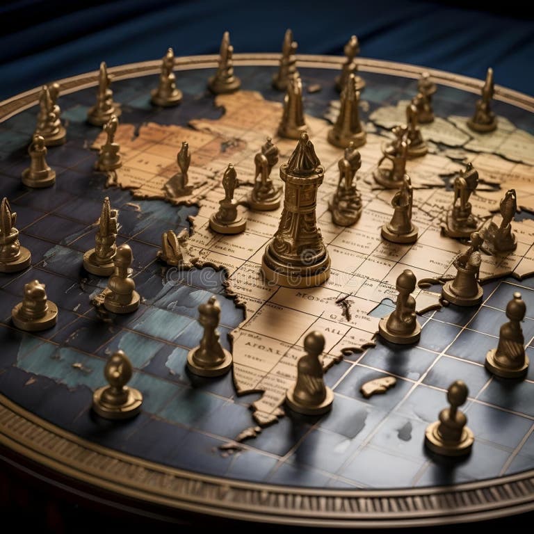 AI Generated Illustration of a Map with Multiple Chess Pieces Arranged ...