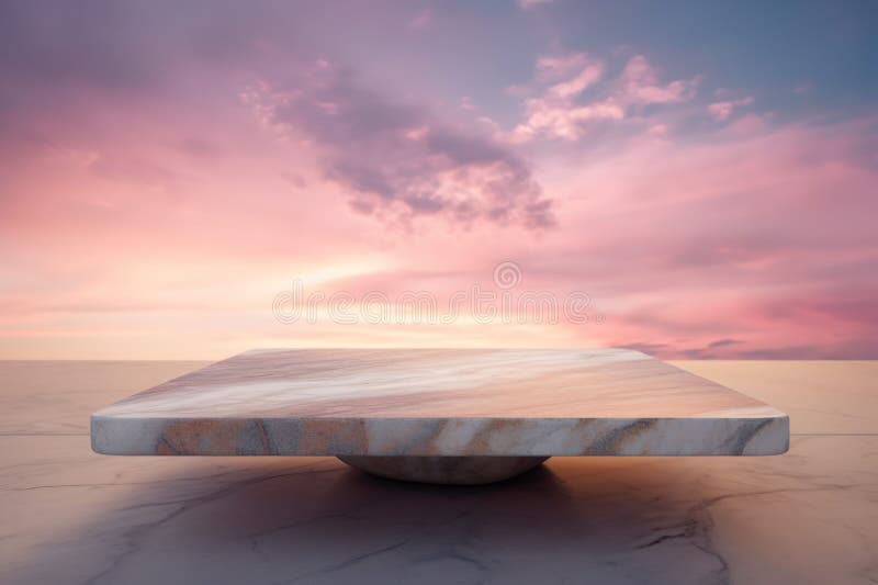AI Generated Illustration of a Marble Table Under a Cloudy Sky at Pink ...