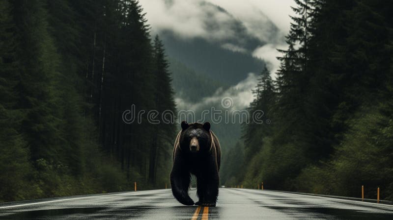 AI-generated Illustration of a Massive Bear Strolling on a Road ...
