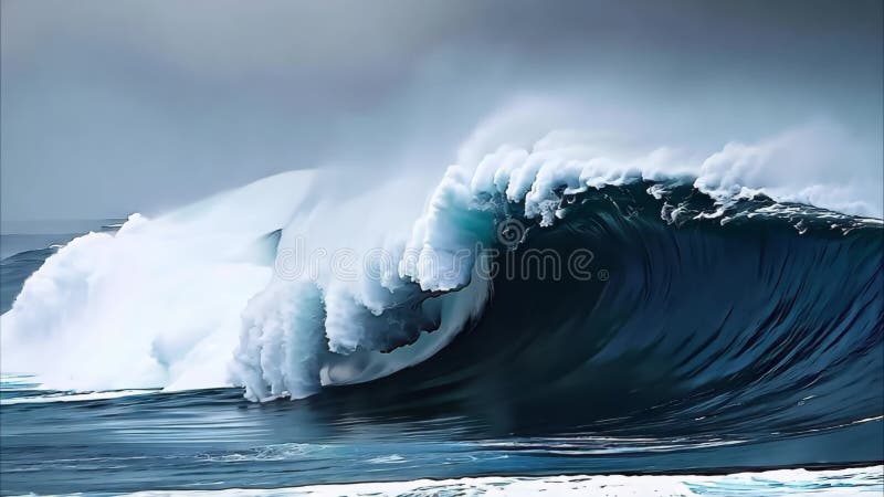 AI Generated Illustration of a Massive Stormy Wave in the Ocean Under Cloudy Sky Stock Footage ...