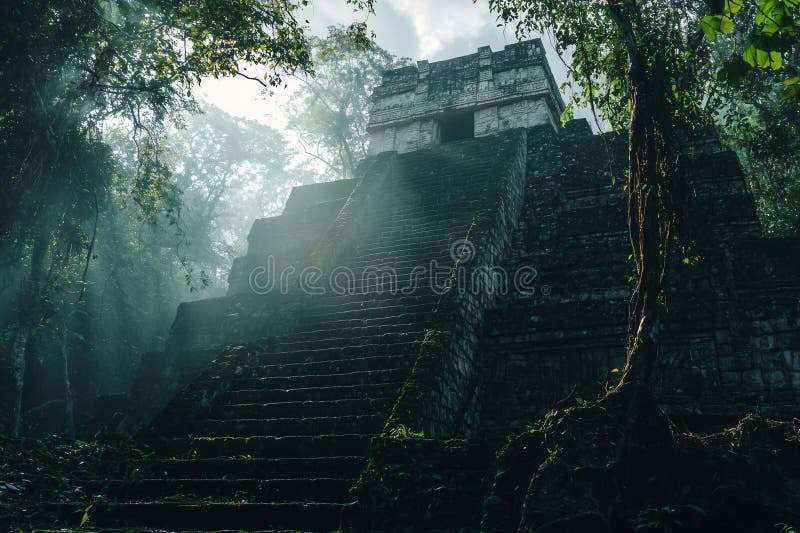 AI-generated Illustration of a Mayan Temple in Green Jungles Stock ...