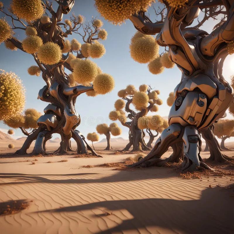 AI Generated Illustration of Mechanical Trees Abstract Sculptured ...