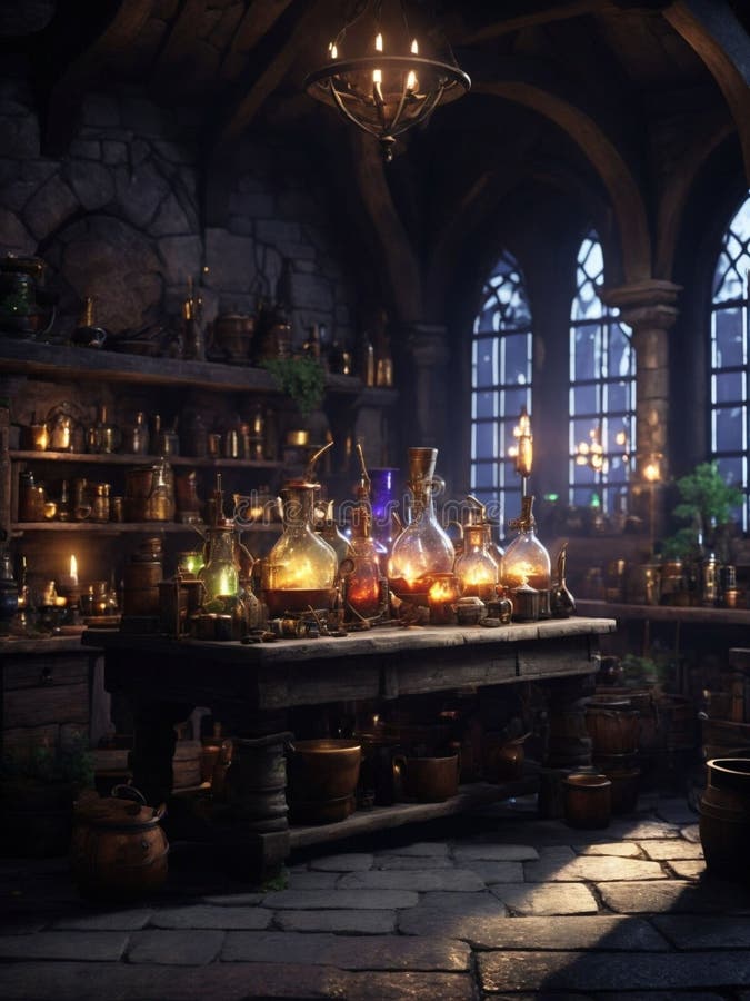 AI Generated Illustration of a Medieval Alchemy Laboratory Illuminated ...