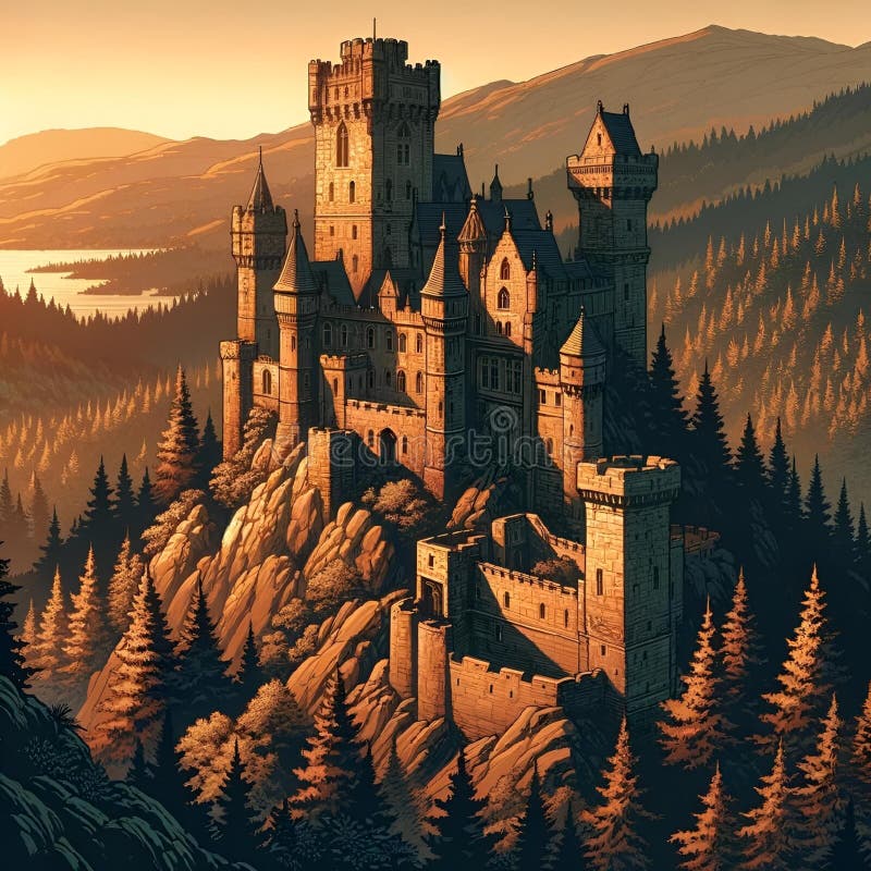 AI Generated Illustration of a Medieval Castle on a Rugged Mountain at ...