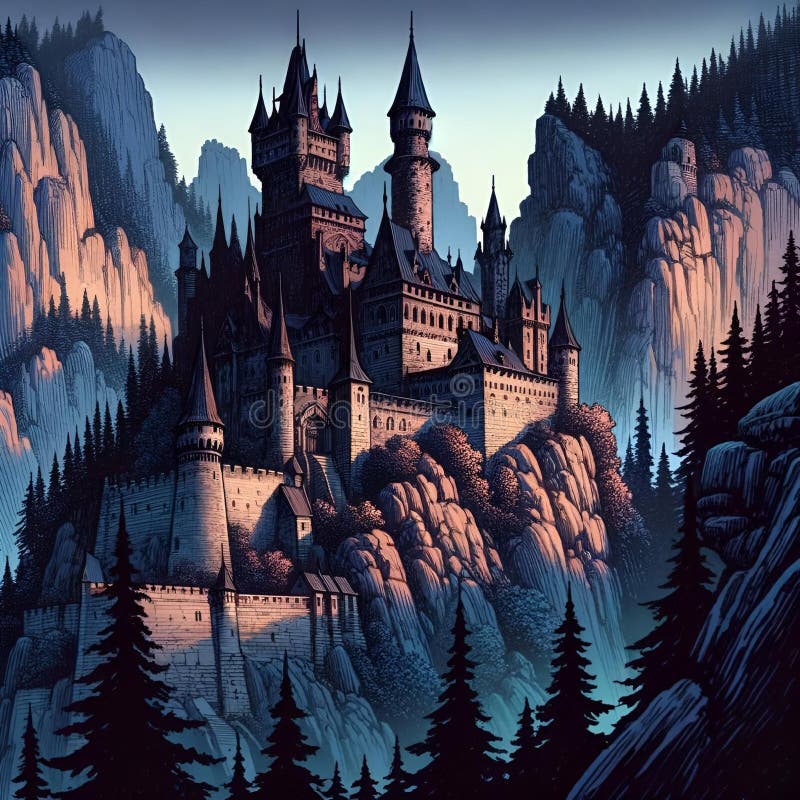 AI Generated Illustration of a Medieval Castle on a Rugged Mountain at ...
