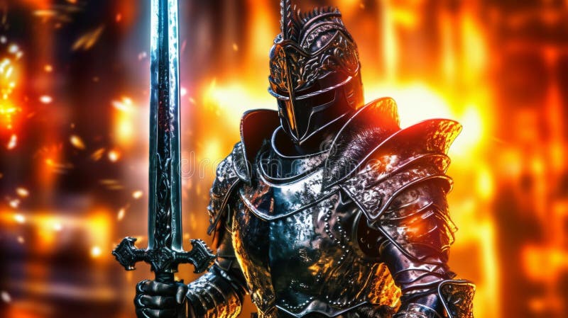 AI Generated Illustration of a Medieval Knight in Full Armor on a ...