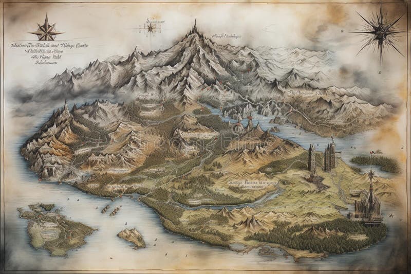 AI-generated Illustration of a Medieval Map Showcasing Mountains ...
