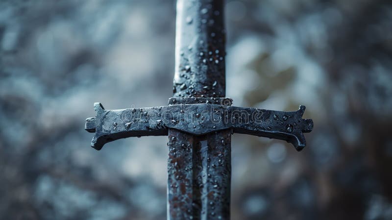 The Blade of a Medieval Sword is Covered with Raindrops Stock ...
