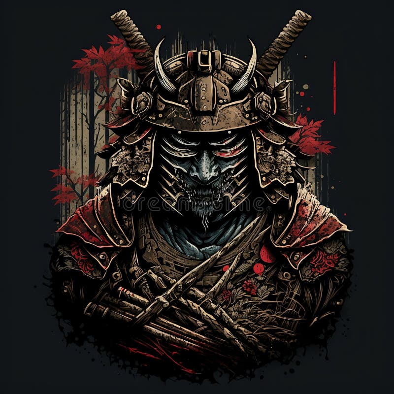 AI Generated Illustration of a Medieval Thoughtful Samurai in Armor and ...