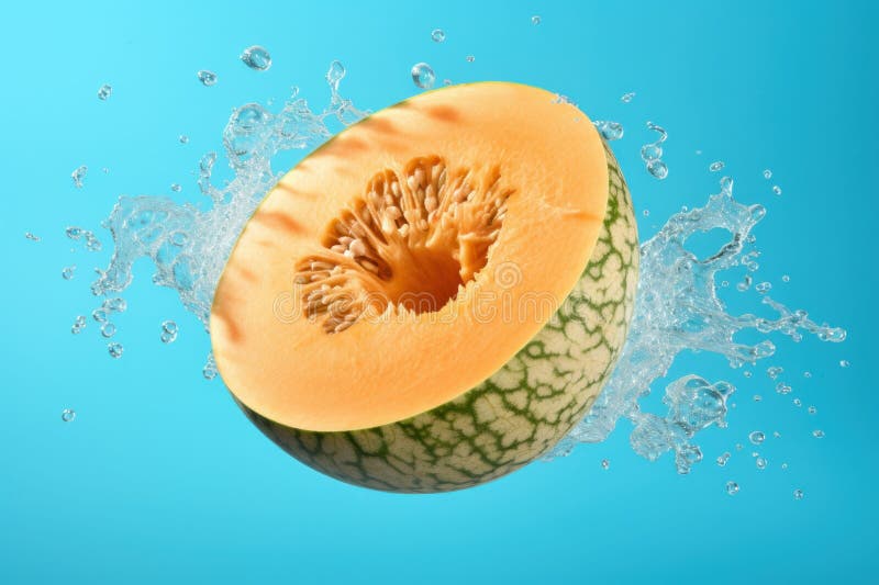 AI Generated Illustration of Melon Falling into a Splash of Water ...