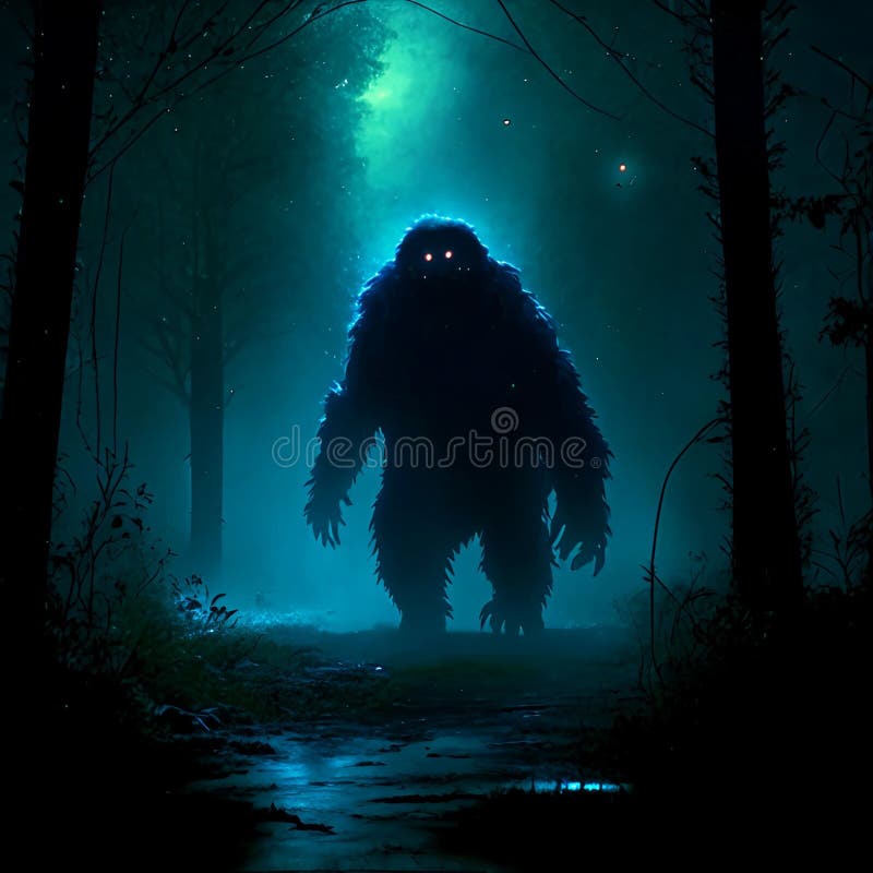 The Monster with a Huge Body Walks Down the Dark Forest Stock ...