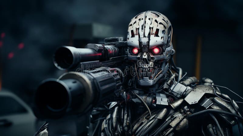 AI Generated Illustration of a Menacing Robot with a Machine Gun Stock ...
