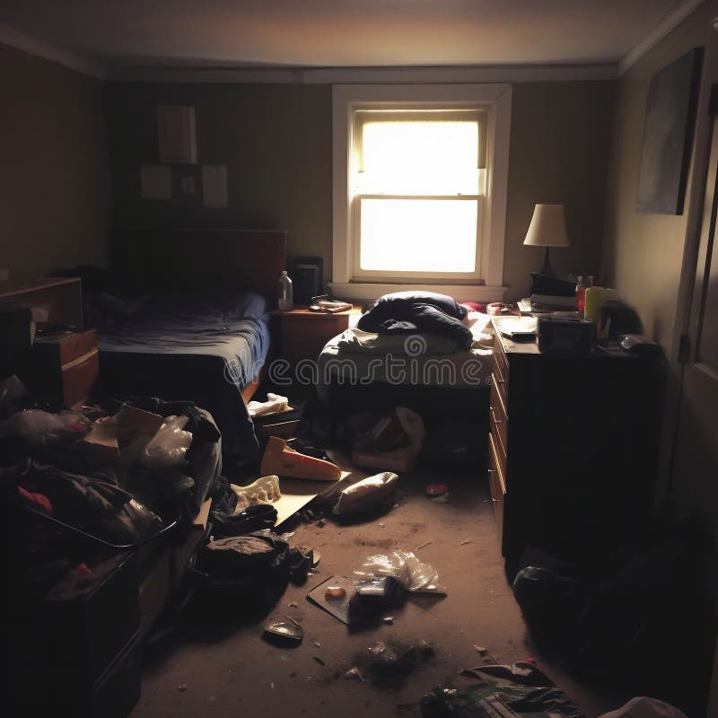 AI-generated Illustration of a Messy Dorm Room with Two Beds Stock Illustration - Illustration ...